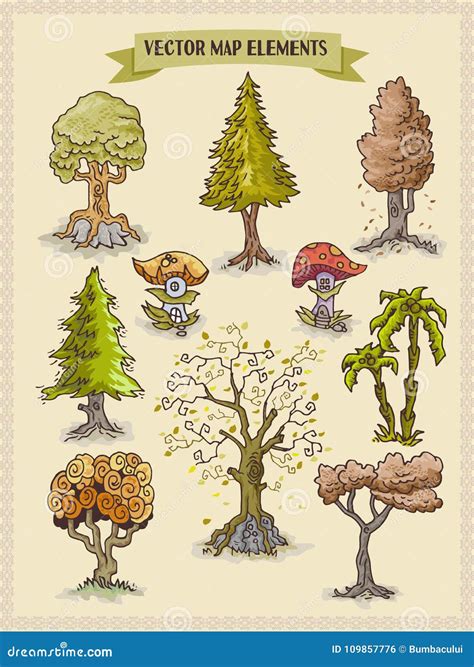 Fantasy Map Elements Illustration Drawing Engraving Ink Line Art