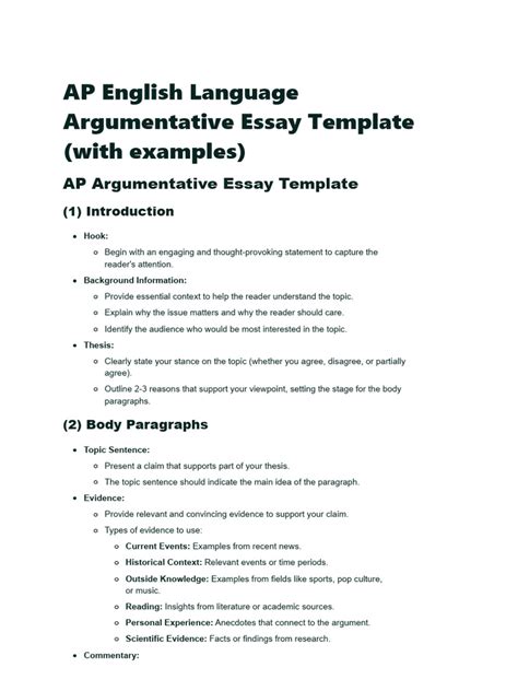 Ap English Language Argumentative Essay Template With Examples Pdf Essays Argument