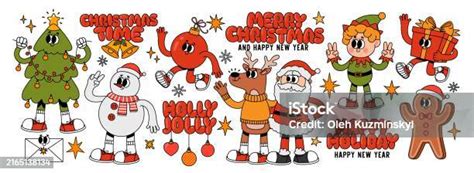 크리스마스 캐릭터 만화 그루비 70 년대 휴일 마스코트 즐거운 성탄절 보내시고 새해 복 많이 받으세요 만화 산타 클로스 사슴과 눈사람 엘프와 크리스마스 트리 진저 브레드