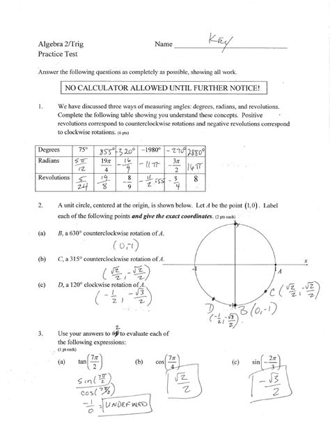 Practice Test Trig Unit 1 Answer Key Pdf Angle Trigonometric Functions
