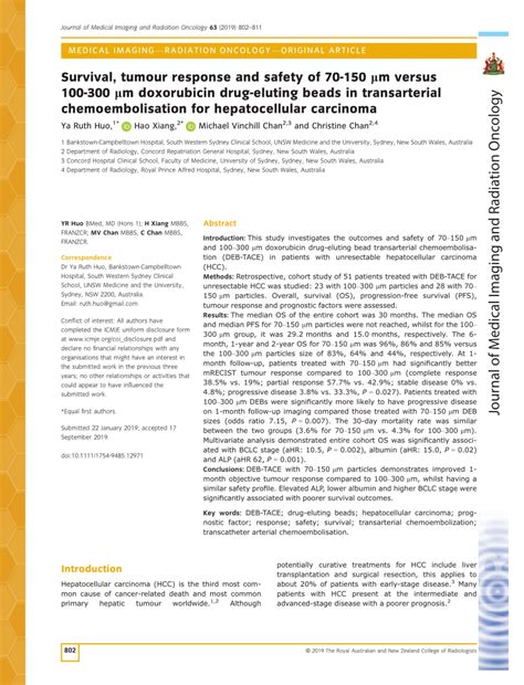 Pdf Survival Tumour Response And Safety Of 70‐150 μm Versus 100‐300 μm Doxorubicin Drug