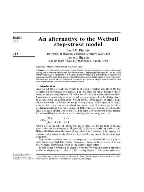 International Journal Of Quality And Reliability Management An Alternative To The Weibull Step