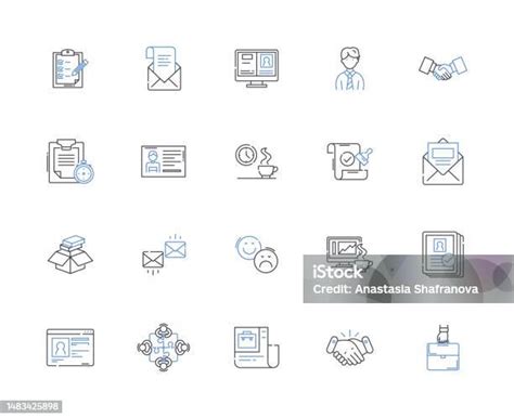 Hr 관리자 개요 아이콘 모음입니다 Hr 관리자 인적 자원 인사 관리 채용 벡터 및 일러스트레이션 개념 집합입니다 교육 성과 평가 선형 표지판 가계에 대한 스톡 벡터 아트