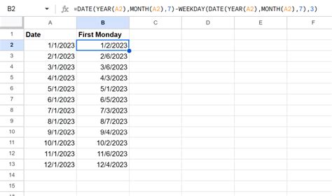 Google Sheets How To Find The First Monday Of Each Month