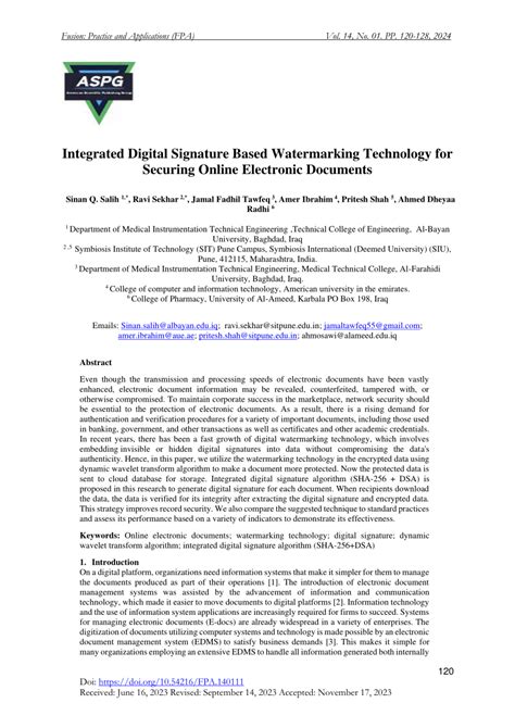 Pdf Integrated Digital Signature Based Watermarking Technology For Securing Online Electronic
