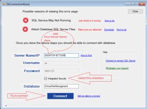 Not Able To Connect SQL Sever Database School Managemen Software