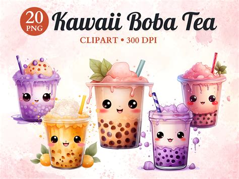 Kawaii Boba Tea Clipart Bubble Tea Png Boba Tea Png Kawaii Etsy