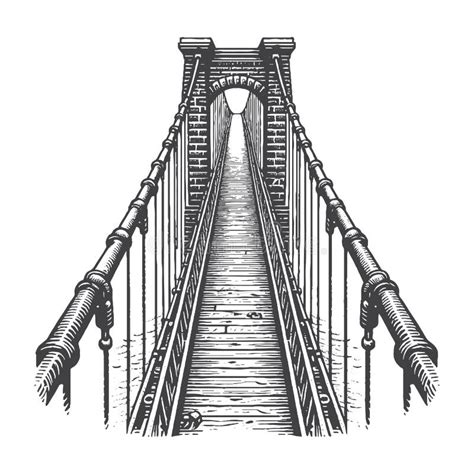 Simple Suspension Bridge Vector Design Majestic Crossing Scenic Landscape Stock Vector