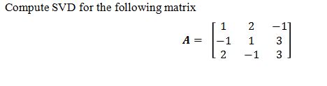 Solved Compute SVD For The Following Matrix A Chegg Com