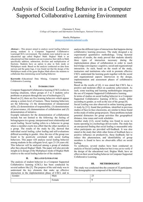 Pdf Analysis Of Social Loafing Behavior In A Computer Supported