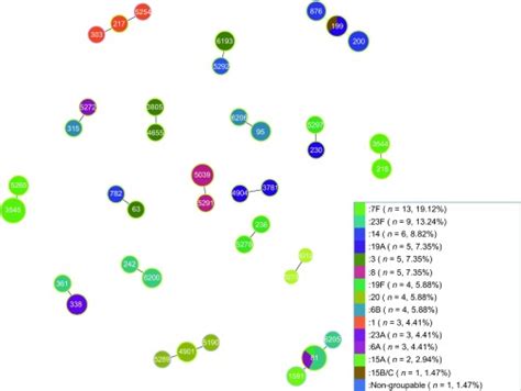 goeburst phyloviz analysis of 18 ccs population snapshot based on