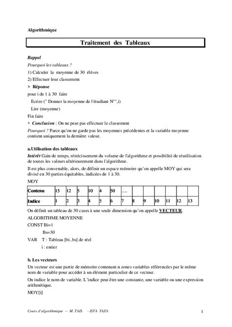 pdf cours algo tableau