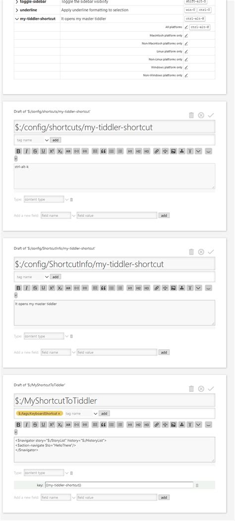 how to open a tiddler using a keyboard shortcut r tiddlywiki5