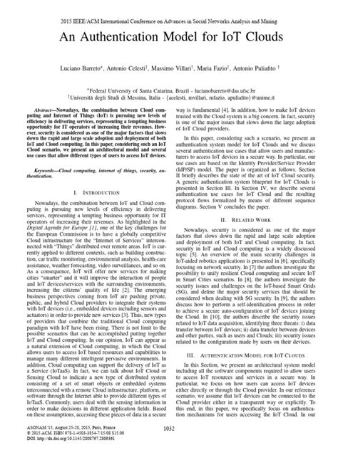 An Authentication Model For Iot Clouds Pdf Internet Of Things