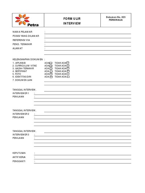 Form Interview And Data Pelamar New Pdf Pdf