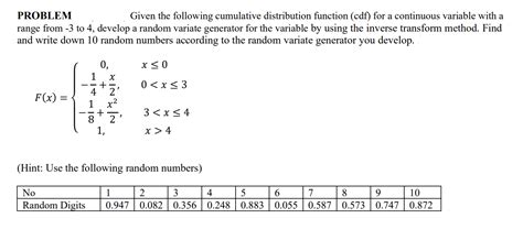 Solved PROBLEM Given The Following Cumulative Distribution Chegg