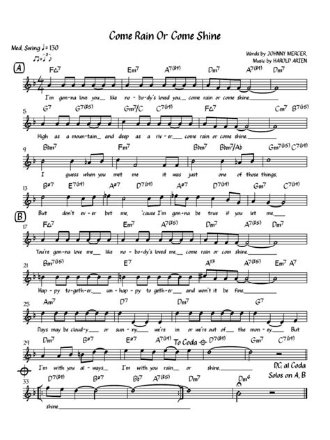 Come Rain And Come Shine Leadsheet Pdf