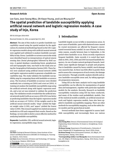 pdf the spatial prediction of landslide susceptibility applying