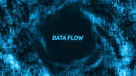 Vector Abstract Big Data Visualization Blue Glowing Data Flow As Binary