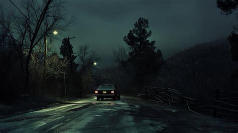Premium Photo The Image Is A Dark And Moody Landscape A Lone Car
