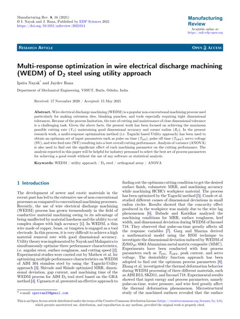 pdf multi response optimization in wire electrical discharge
