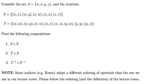 Solved Consider The Set A W Y Z And The Relations Chegg