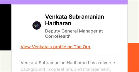 Venkata Subramanian Hariharan Deputy General Manager At Corrohealth The Org