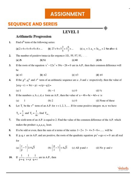 Sequence And Series Assignment Pdf Mean Real Number