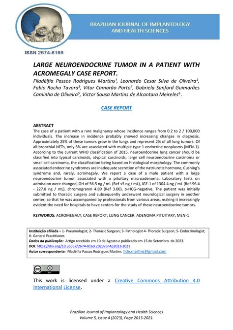 Pdf Large Neuroendocrine Tumor In A Patient With Acromegaly Case Report