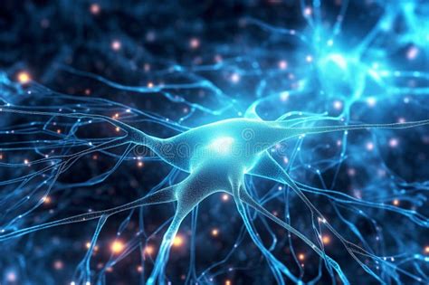 Neural Network Made Of Neurons With Connected Bioluminescent Elements Featuring A Close Up