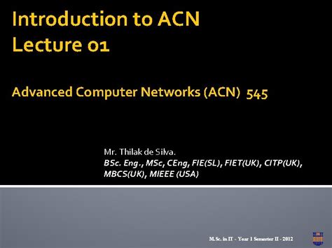 Introduction To Acn Lecture O 1 Advanced Computer