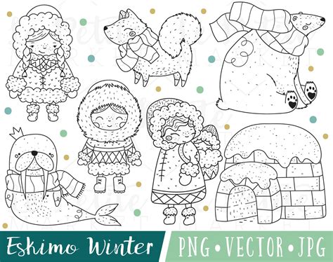 Eskimo Clipart Cute Eskimo Digital Stamps Cute Inuit Clipart Etsy