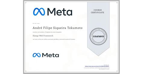 André Filipe Siqueira Tokumoto No Linkedin Completion Certificate For Django Web Framework