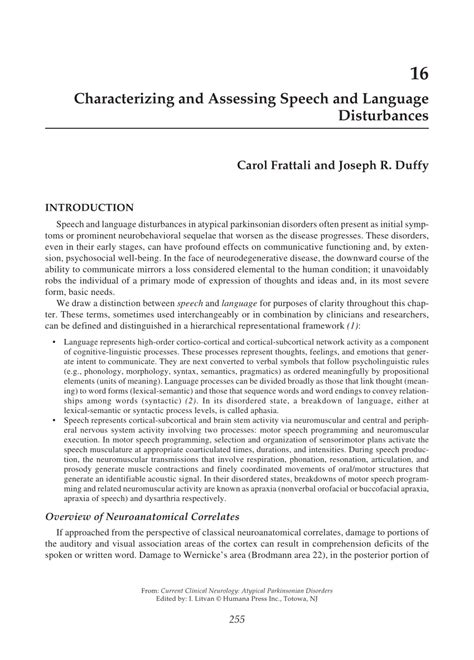 Pdf Characterizing And Assessing Speech And Language Disturbances