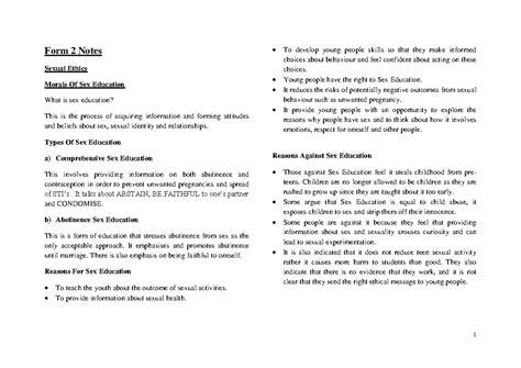 Form 2 Notes Form 2 Notes Sexual Ethics Morals Of Sex Education What Is Sex Education This Is