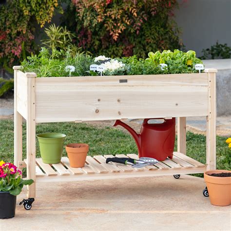 Rolling Raised Garden Bed Planter With Lockable Wheels For Outdoors