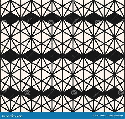 Vector Monochrome Geometric Seamless Pattern With Triangles Hexagons Grid Stock Vector