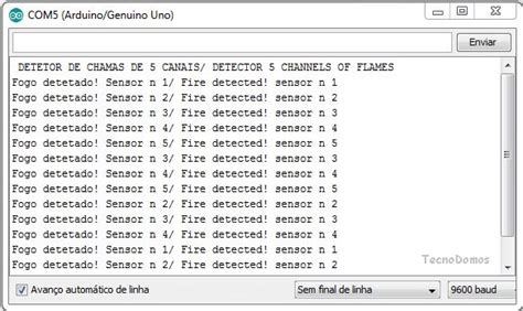 tecnodomos sensor de chamas de 5 canais com arduino