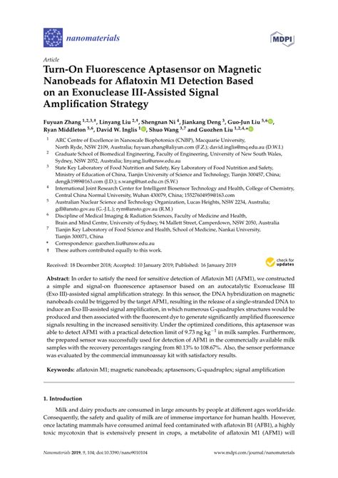 Pdf Turn On Fluorescence Aptasensor On Magnetic Nanobeads For
