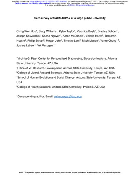 Pdf Serosurvey Of Sars Cov 2 At A Large Public University