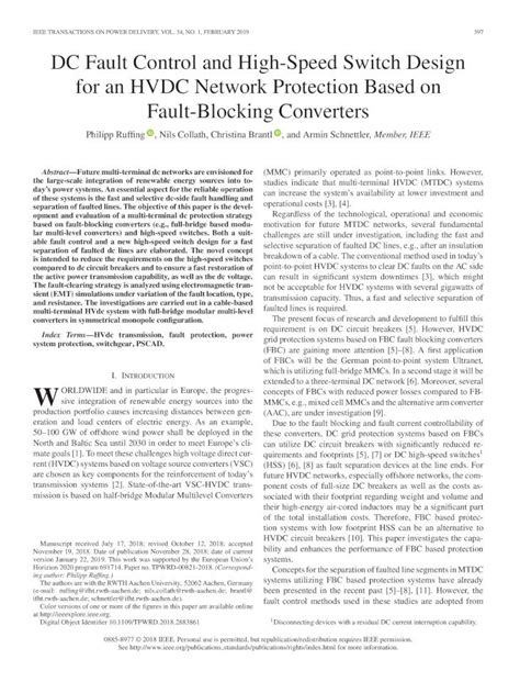 pdf dc fault control and high speed switch design for an hvdc
