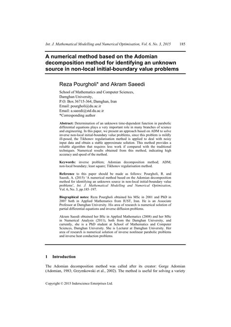 Pdf A Numerical Method Based On The Adomian Decomposition Method For