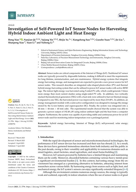 Pdf Investigation Of Self Powered Iot Sensor Nodes For Harvesting