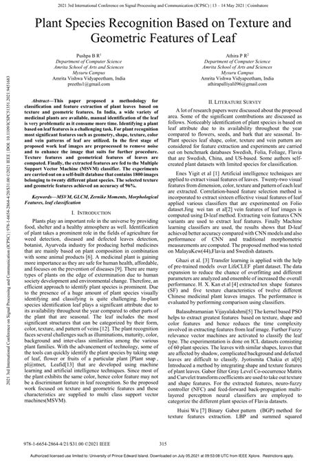 Pdf Plant Species Recognition Based On Texture And Geometric Features