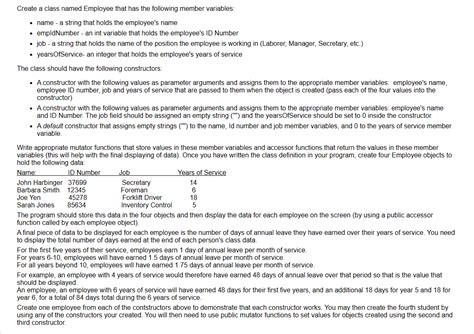 Solved Create A Class Named Employee That Has The Following