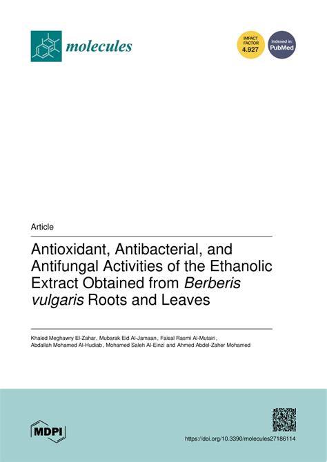 Pdf Antioxidant Antibacterial And Antifungal Activities Of Berberis The Ethanolic Extract