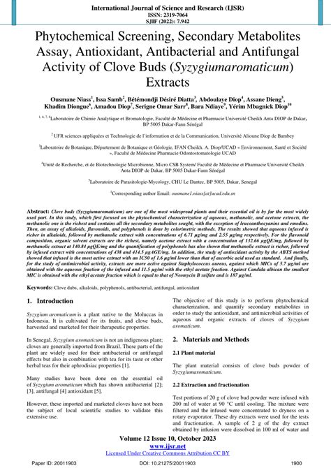 Pdf Phytochemical Screening Secondary Metabolites Assay Antioxidant Antibacterial And