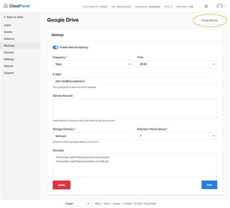 Remote Backups CloudPanel Documentation