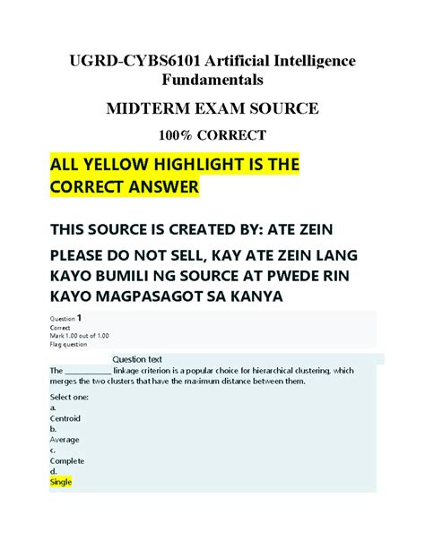 Ai Fundamentals Midterm Exam Source By Ate Zein Ugrd Cybs6101 Artificial Intelligence
