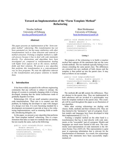 Pdf Toward An Implementation Of The Form Template Method Refactoring